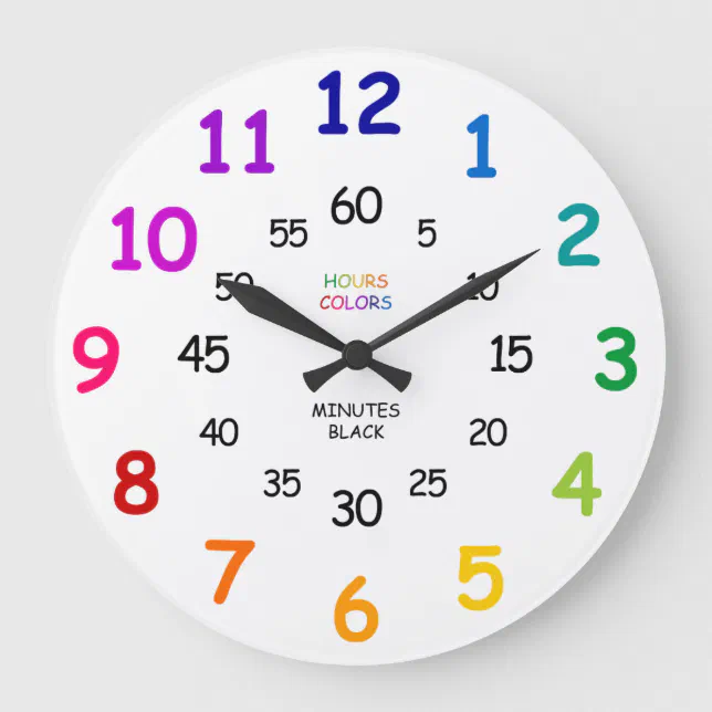 Kids Learn to Tell Time Rainbow Classroom Wall Large Clock | Zazzle