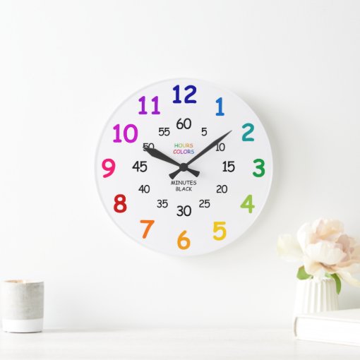 Kids Learn to Tell Time Rainbow Classroom Wall Large Clock | Zazzle