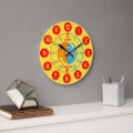 Kids learn to tell time yellow red blue wall clock | Zazzle