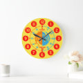 Kids learn to tell time yellow red blue wall clock | Zazzle