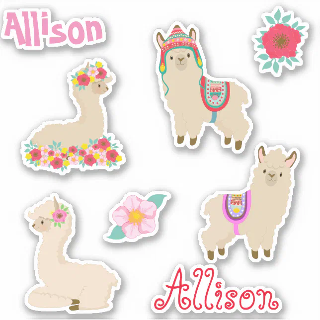Kids Llama Personalized Fun set Sticker | Zazzle