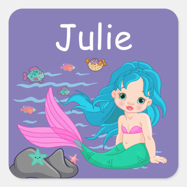 Kids Mermaid Name Sticker | Zazzle