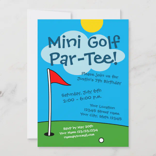 Kid's mini golf miniature golfing Birthdays party Invitation | Zazzle