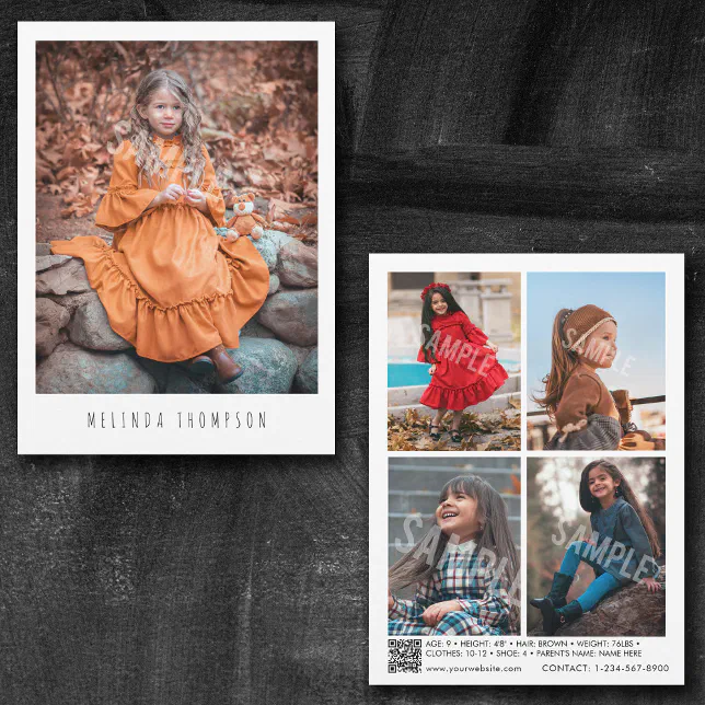 Kids Modeling Acting Comp Card 5 Photo QR Code | Zazzle