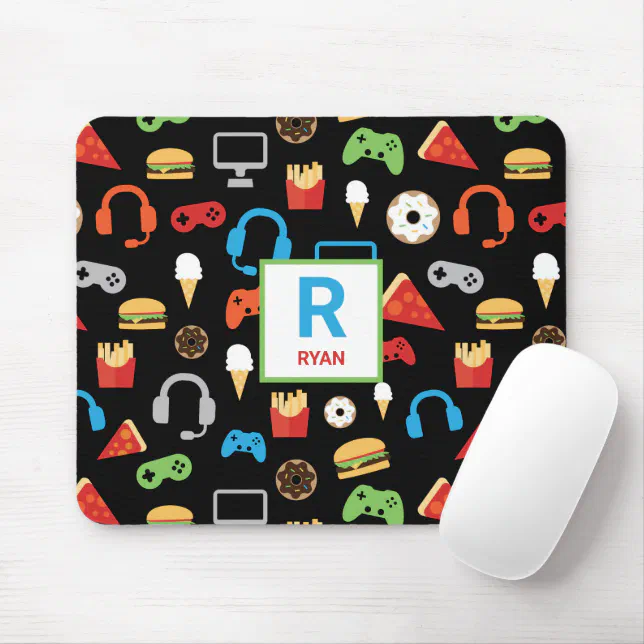 Kids Monogrammed Video Game Party Pattern Gamer Mouse Pad | Zazzle