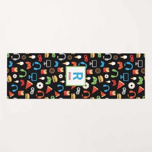 Kids Monogrammed Video Game Tech Party Gamer Yoga Mat | Zazzle