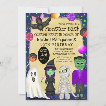 Kid's Monster Bash Costume Halloween Birthday Invi Invitation | Zazzle