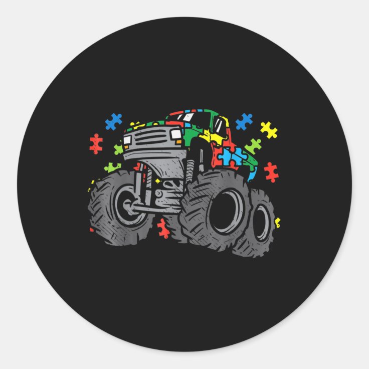 Kids Monster Truck Puzzles Cute Kids Autism Awaren Classic Round ...