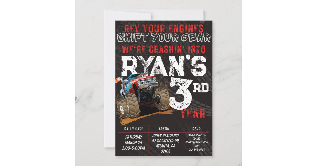 Kids Monster Truck Rally Birthday Party Invitation | Zazzle