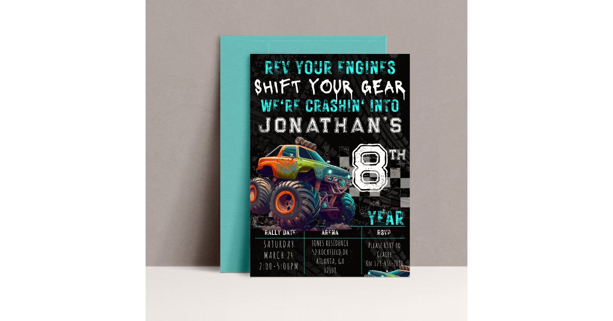 Kids Monster Truck Rally Birthday Party Invitation | Zazzle