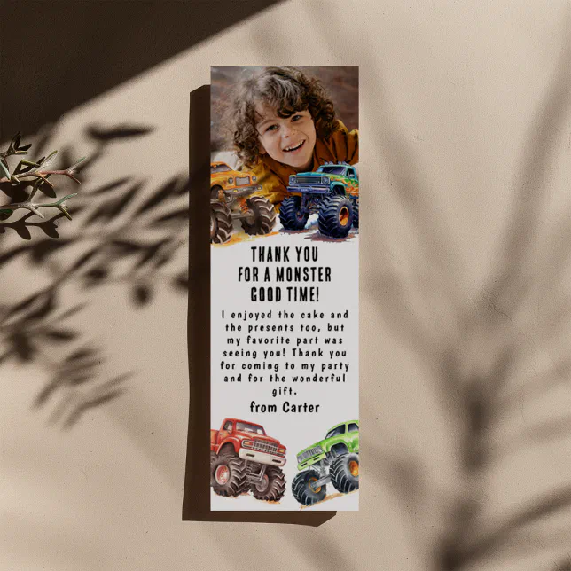Kids Monster Trucks Photo Thank You Bookmarks | Zazzle