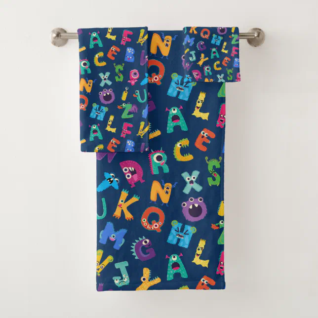 Kids Monsters ABC Silly Alphabet Monster Bath Towel Set | Zazzle