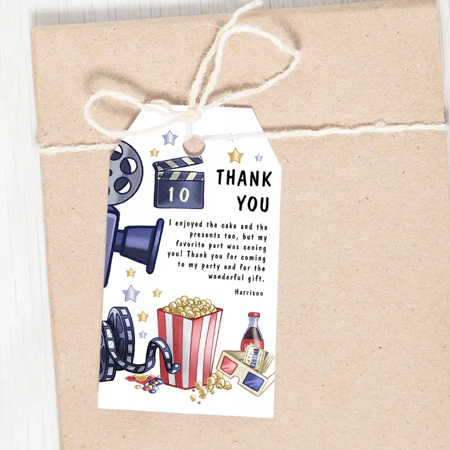 Kids Movie Night Birthday Party Thank You Gift Tags | Zazzle