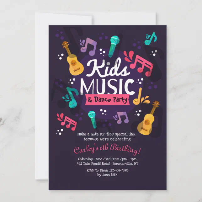 Kids Music and Dance Party Invitation | Zazzle