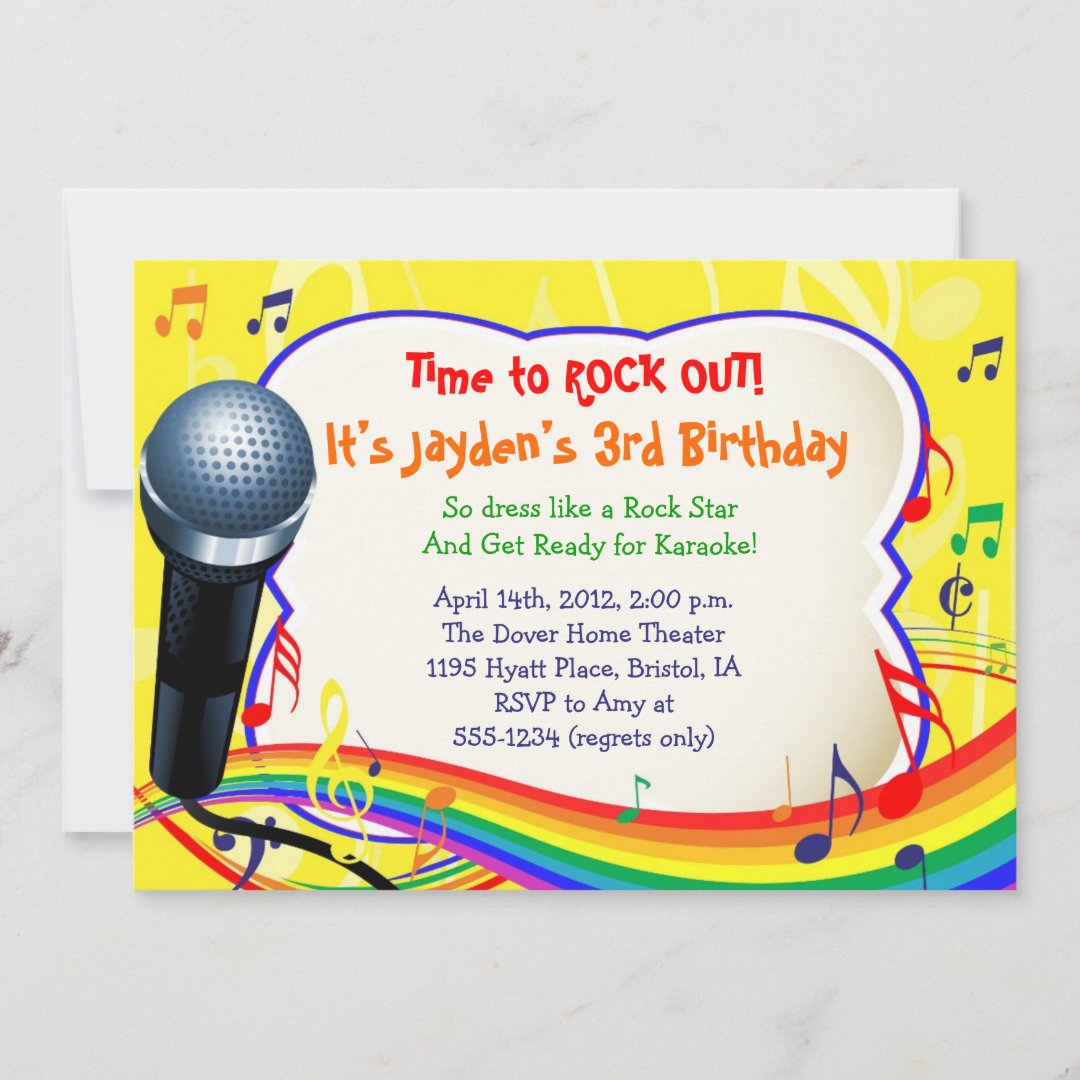 Kids Music / Singing / Karaoke Colorful Invitation | Zazzle