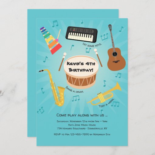 Kid's Musical Instruments Party Invitation | Zazzle