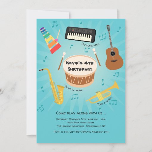 Kid's Musical Instruments Party Invitation | Zazzle