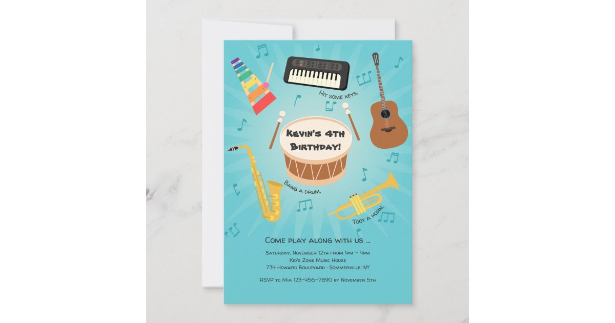 Kid's Musical Instruments Party Invitation | Zazzle