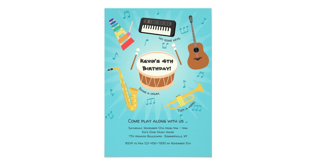 Kid's Musical Instruments Party Invitation | Zazzle.com
