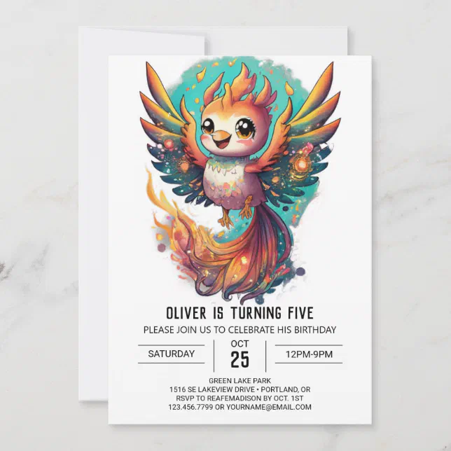 Kids Mythical Phoenix Boho Birthday Invitation | Zazzle