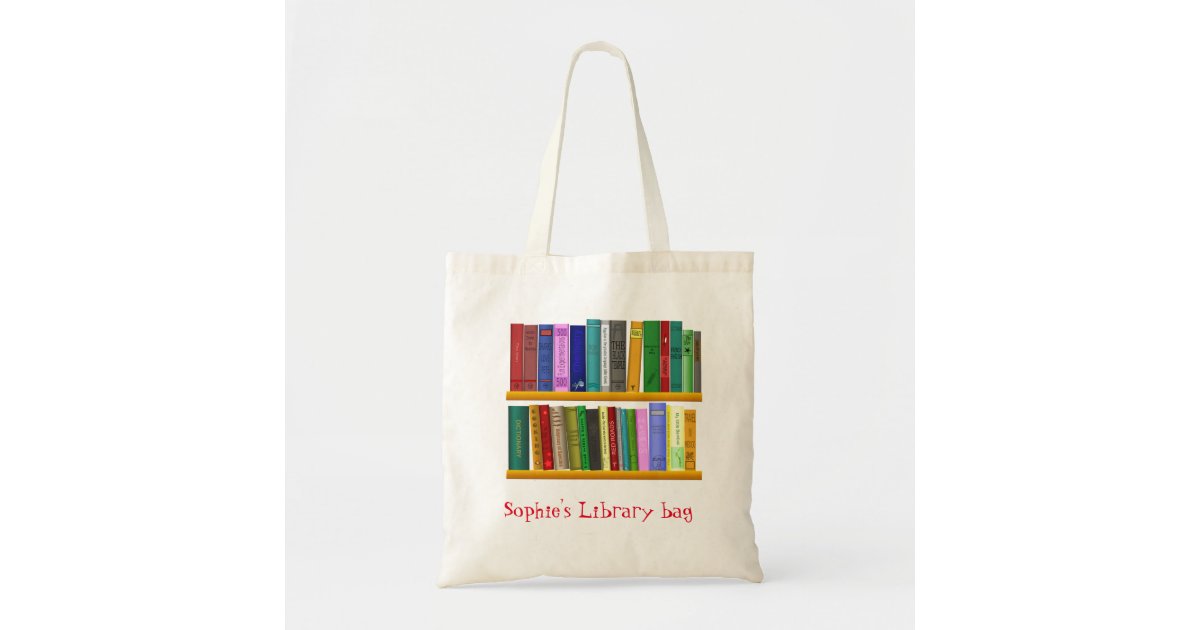 Kid's name cute book library bag | Zazzle