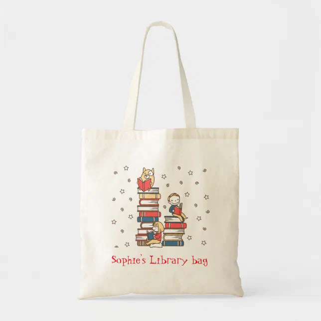 Kid's name cute fantasy book library bag | Zazzle