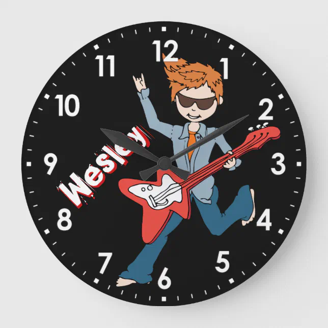 Kids name rockstar guitar boy name clock | Zazzle