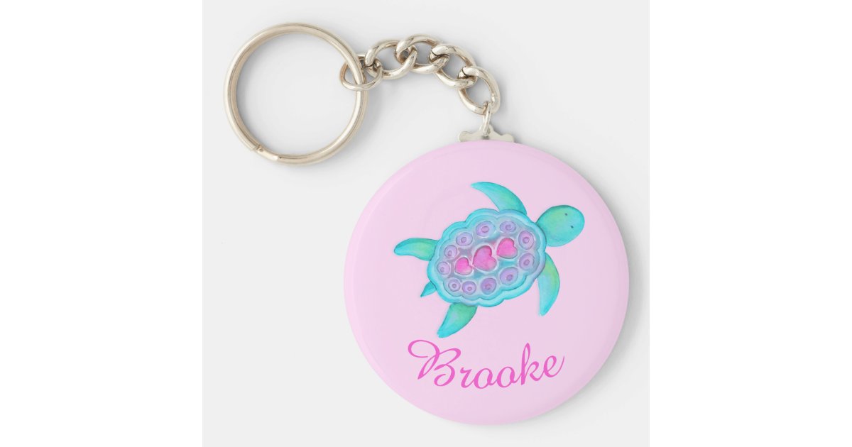 Kids named turtle whimsical art keychain | Zazzle