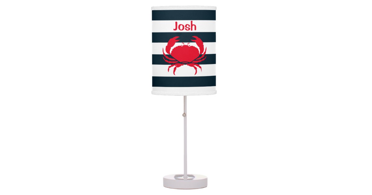 Kids Nautical Blue White Stripes Crab Monogram Table Lamp | Zazzle