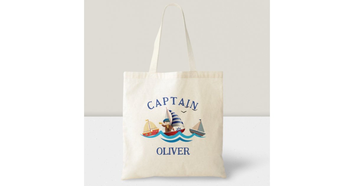 Kids Nautical Boat Captain Personalized Tote Bag | Zazzle