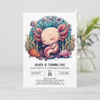 Kids Ocean Adventure Axolotl Birthday Invitation | Zazzle