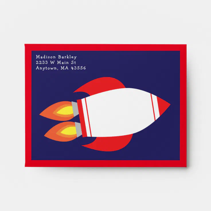 Kids Outer Space Rocket Ship Cute Envelope | Zazzle