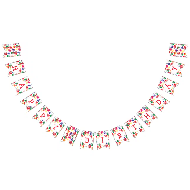 Kids Painted Handprints HAPPY BIRTHDAY Bunting Flags | Zazzle