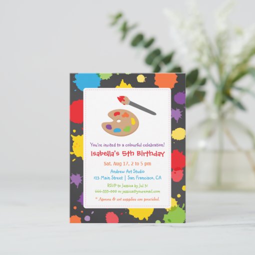 Kids Painting Splats Paint Party Invitations | Zazzle