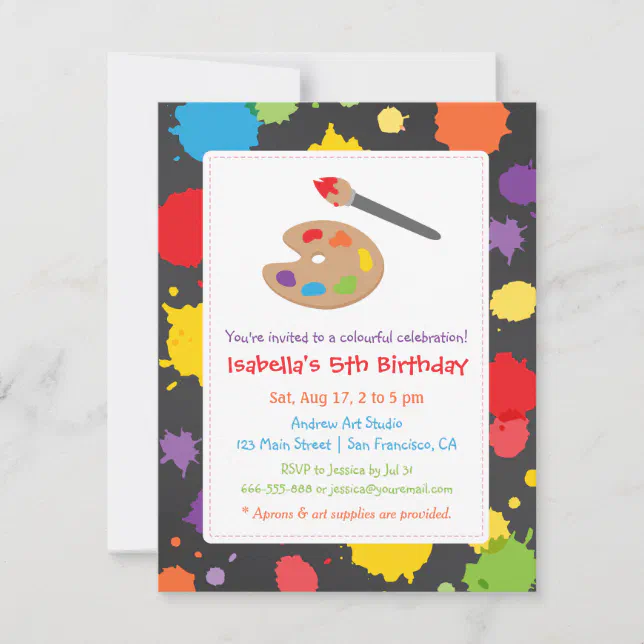 Kids Painting Splats Paint Party Invitations | Zazzle