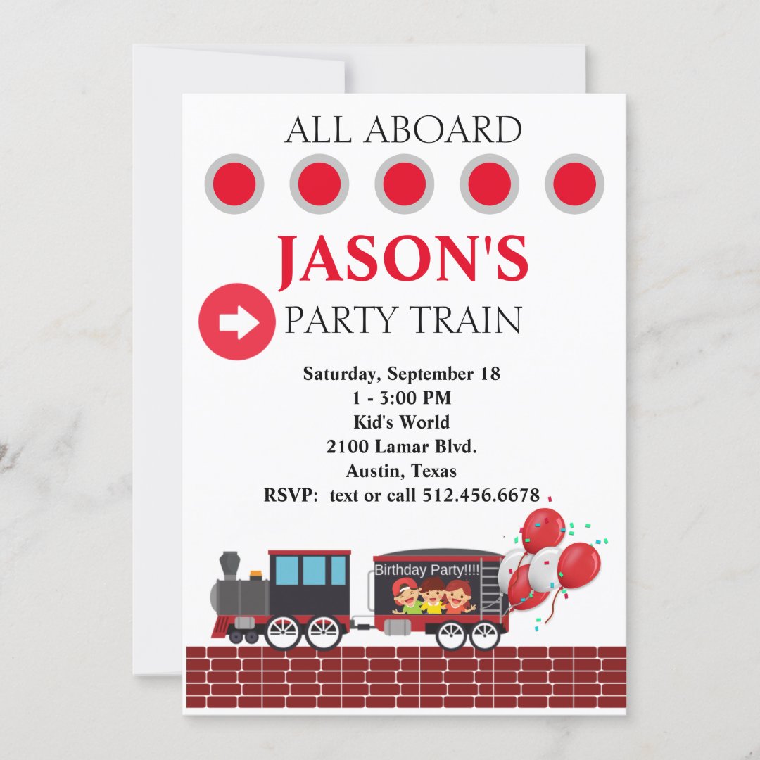 Kids Party Train Birthday Invitation | Zazzle