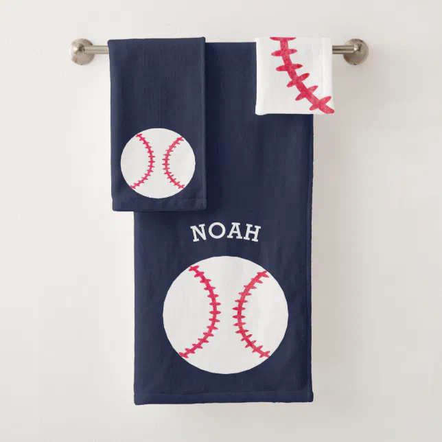 Kids Personalized Baseball Sports Blue Athletic Bath Towel Set | Zazzle