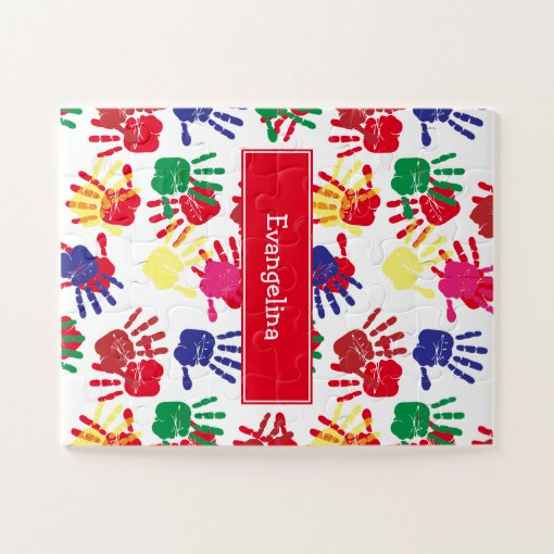 Kids Personalized Colorful Handprints Jigsaw Puzzle | Zazzle