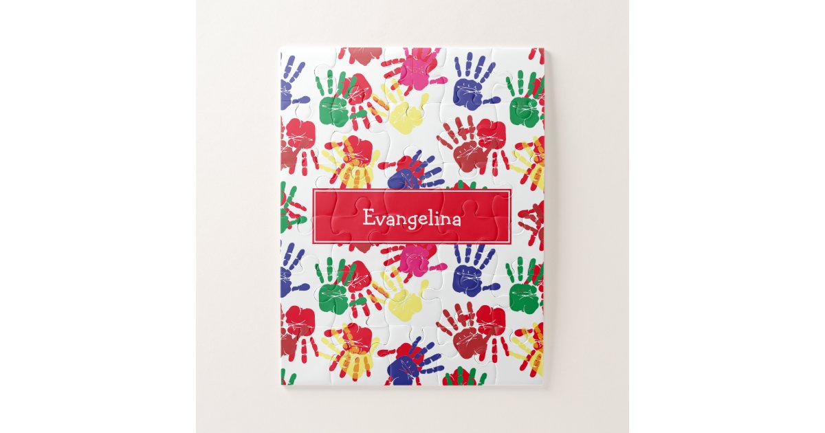 Kids Personalized Colorful Handprints Jigsaw Puzzle | Zazzle