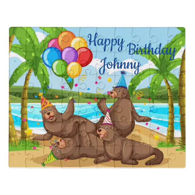 Kids Personalized Happy Birthday Seals Jigsaw Puzzle | Zazzle