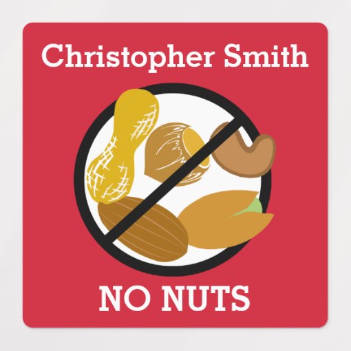 Kids Personalized Nut Allergy Symbol No Nuts Labels | Zazzle