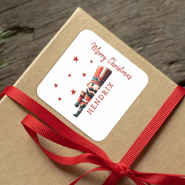 Kids Personalized Nutcracker Christmas Square Sticker | Zazzle