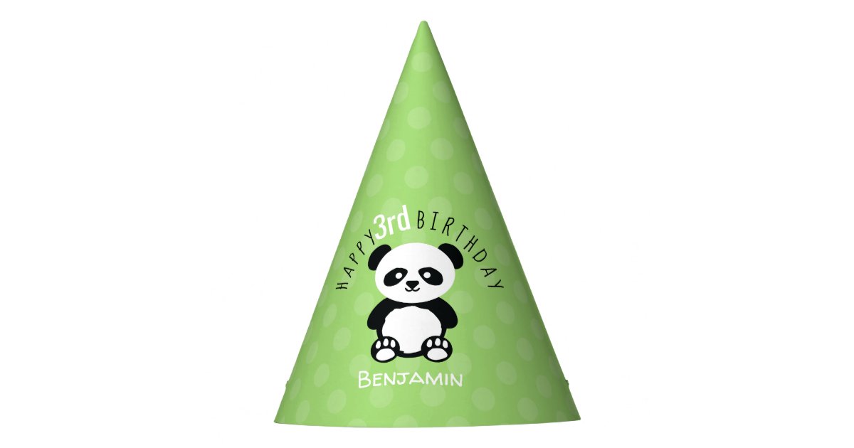 Kids Personalized Panda Kawaii Birthday Green Party Hat | Zazzle
