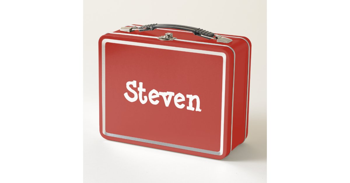 Kids Personalized Red White Whimsical Name Metal Lunch Box | Zazzle