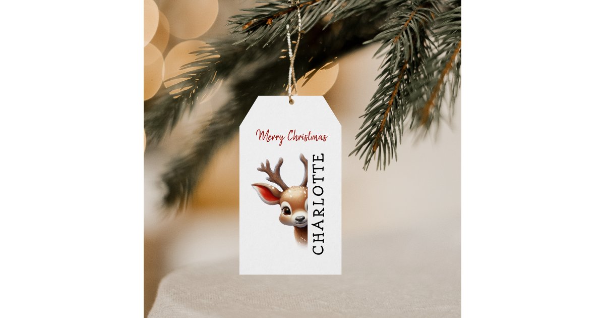 Kids Personalized Reindeer Christmas Gift Tags | Zazzle
