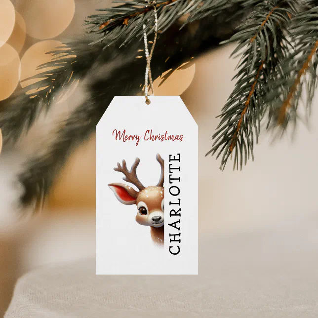 Kids Personalized Reindeer Christmas Gift Tags | Zazzle