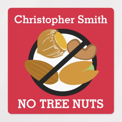 Kids Personalized Tree Nut Allergy Symbol No Nuts Labels | Zazzle