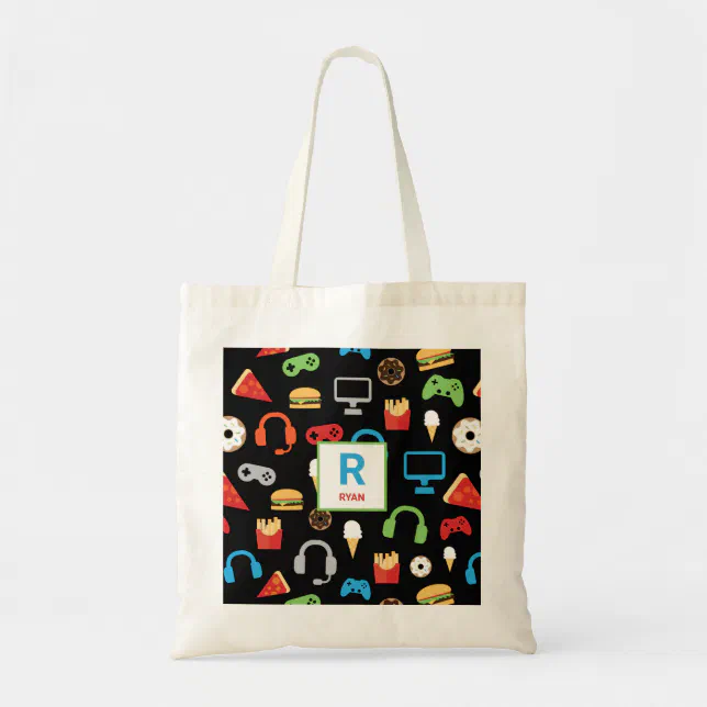 Kids Personalized Video Game Pattern Gamer Tote Bag | Zazzle