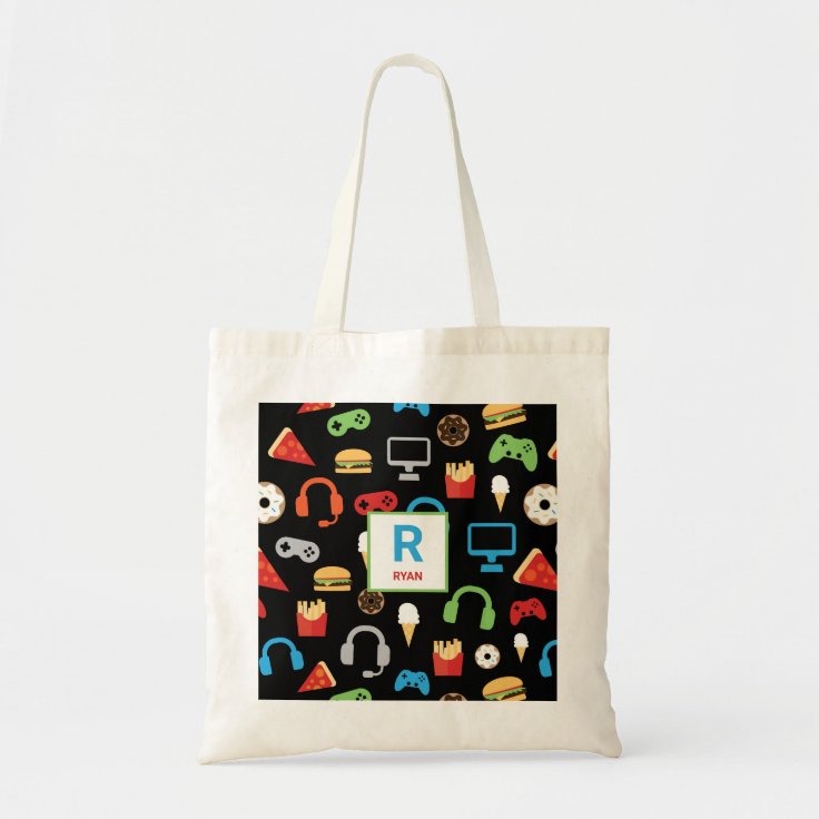 Kids Personalized Video Game Pattern Gamer Tote Bag | Zazzle