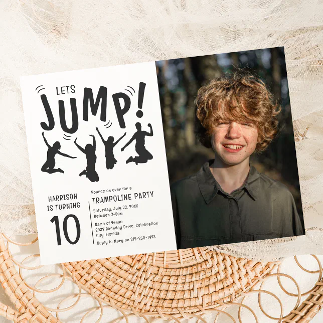 Kids Photo Trampoline Birthday Party Invitation | Zazzle